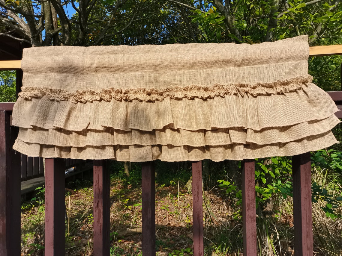 Custom Burlap Ruffle Curtian Rustic Burlap Kitchen Valance Burlap Decor ...