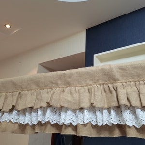 Custom Burlap Ruffled Curtian Rustic Burlap Lace Kitchen Valance Burlap ...