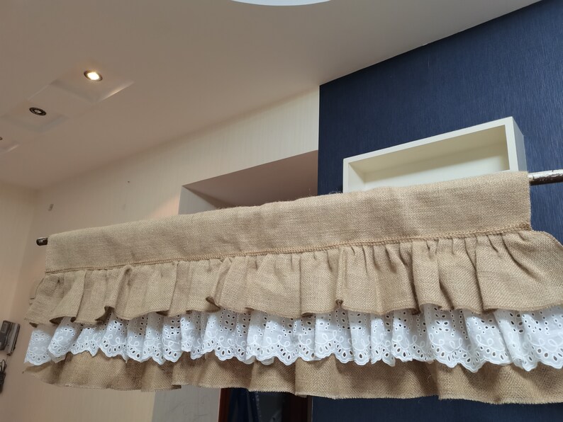 Custom Burlap Ruffled Curtian Rustic Burlap Lace Kitchen - Etsy