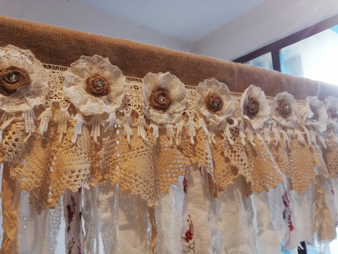 Rustic Romantic Kitchen Valance Burlap Lace Decor Kitchen Curtain ...