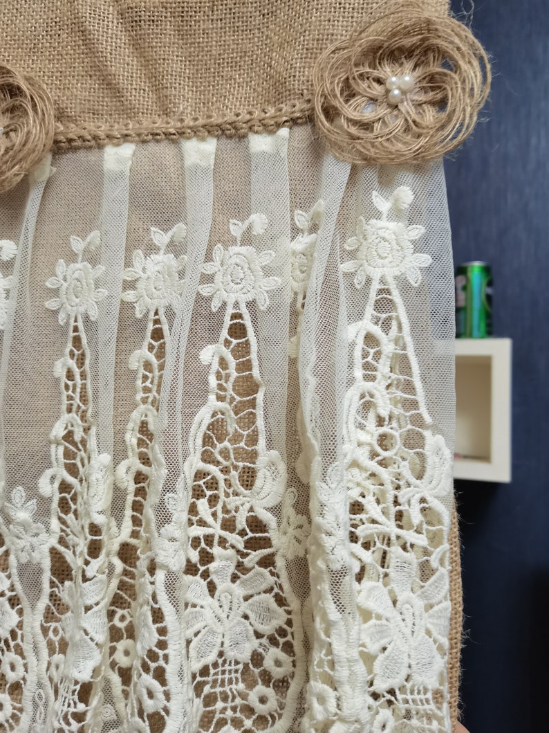 Custom Cream Lace Curtain Valance Rustic Burlap Cream Lace Kitchen ...