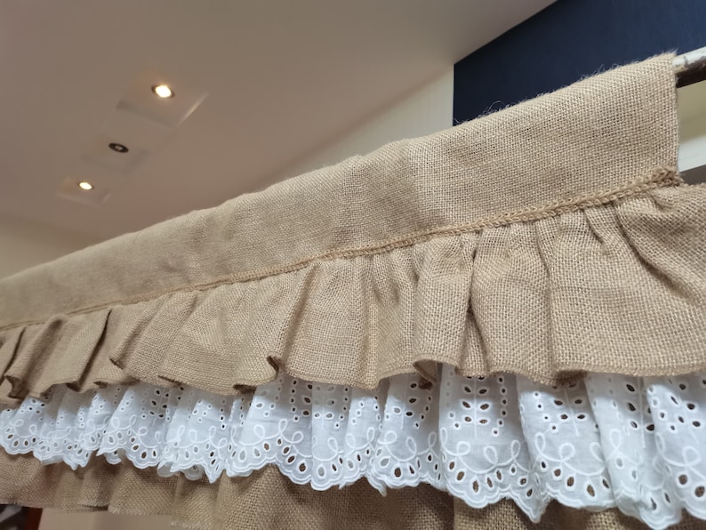 Custom Burlap Ruffled Curtian Rustic Burlap Lace Kitchen - Etsy