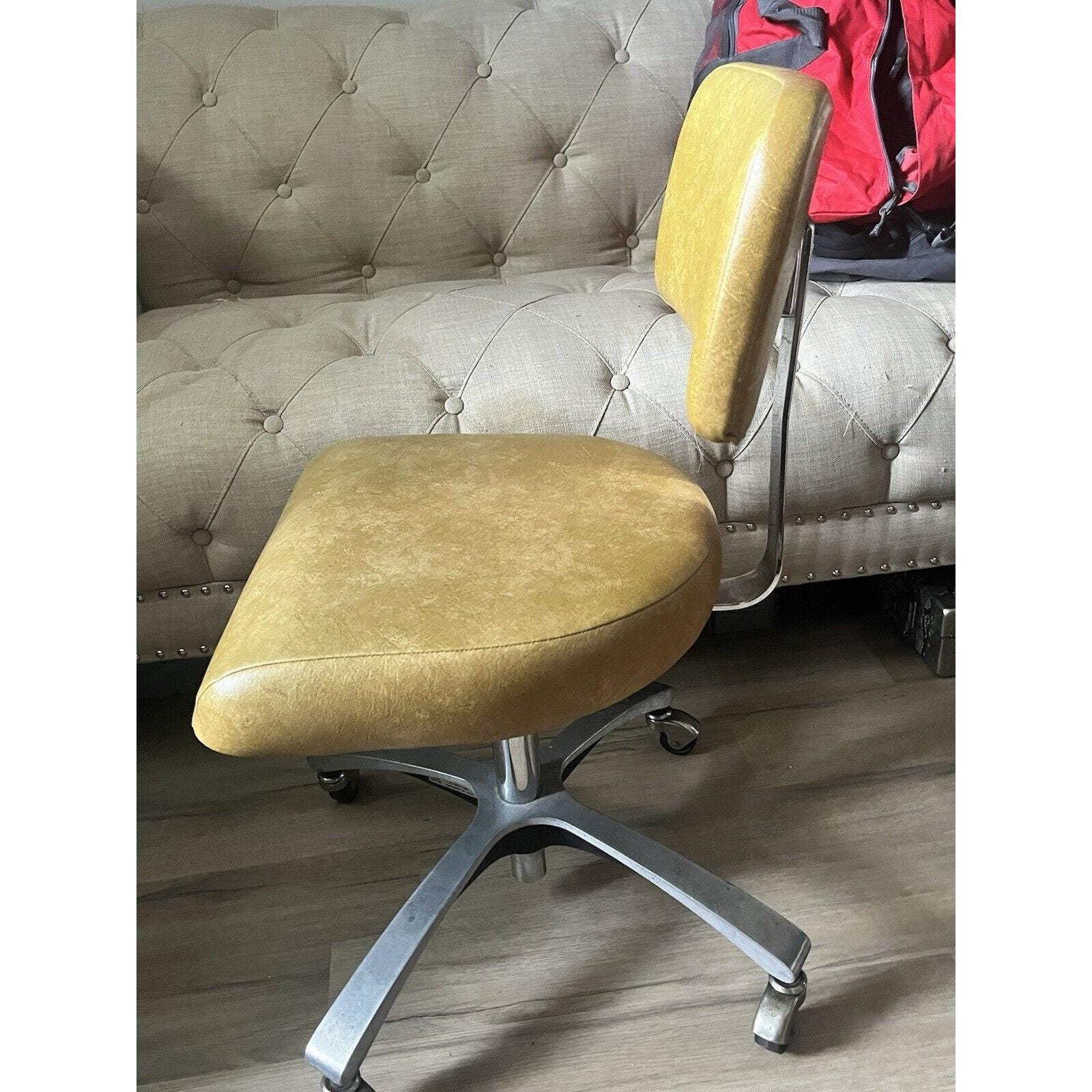 Vintage Rolling Industrial Office Tanker Chair MCM Mustard Yellow Del ...