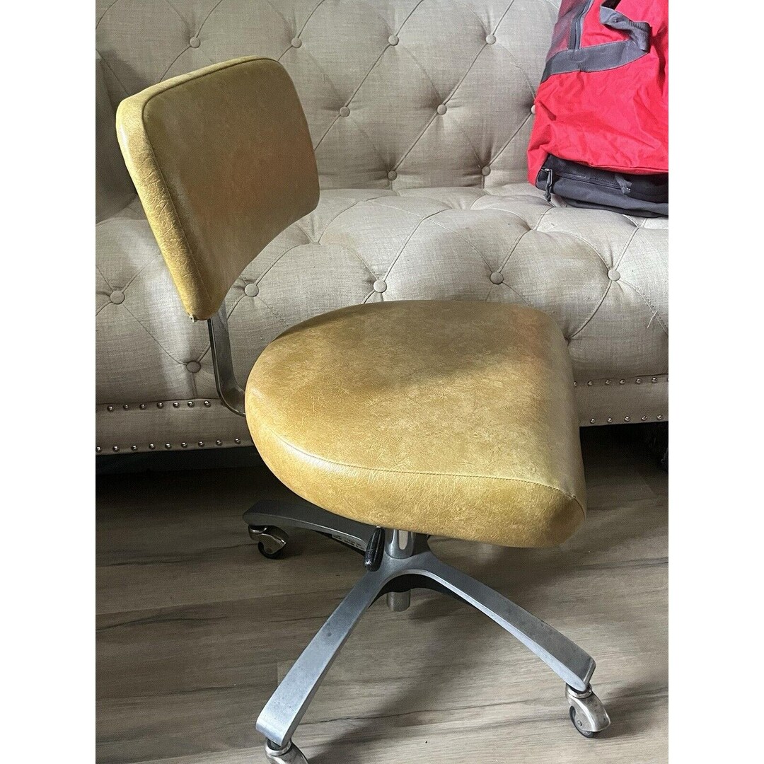Vintage Rolling Industrial Office Tanker Chair MCM Mustard Yellow Del ...