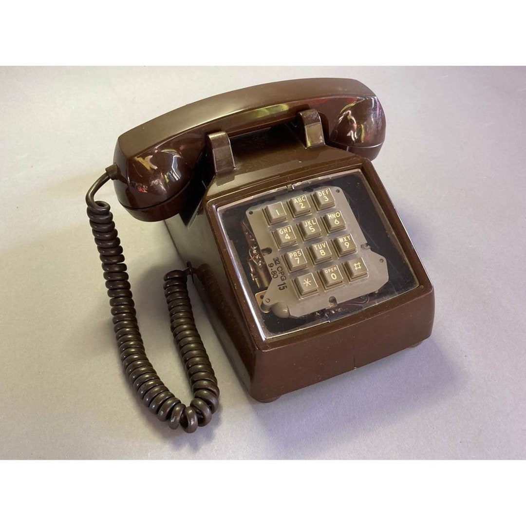 ITT Vintage Push-button Phone Brown Home Office Desk Decor Staging ...