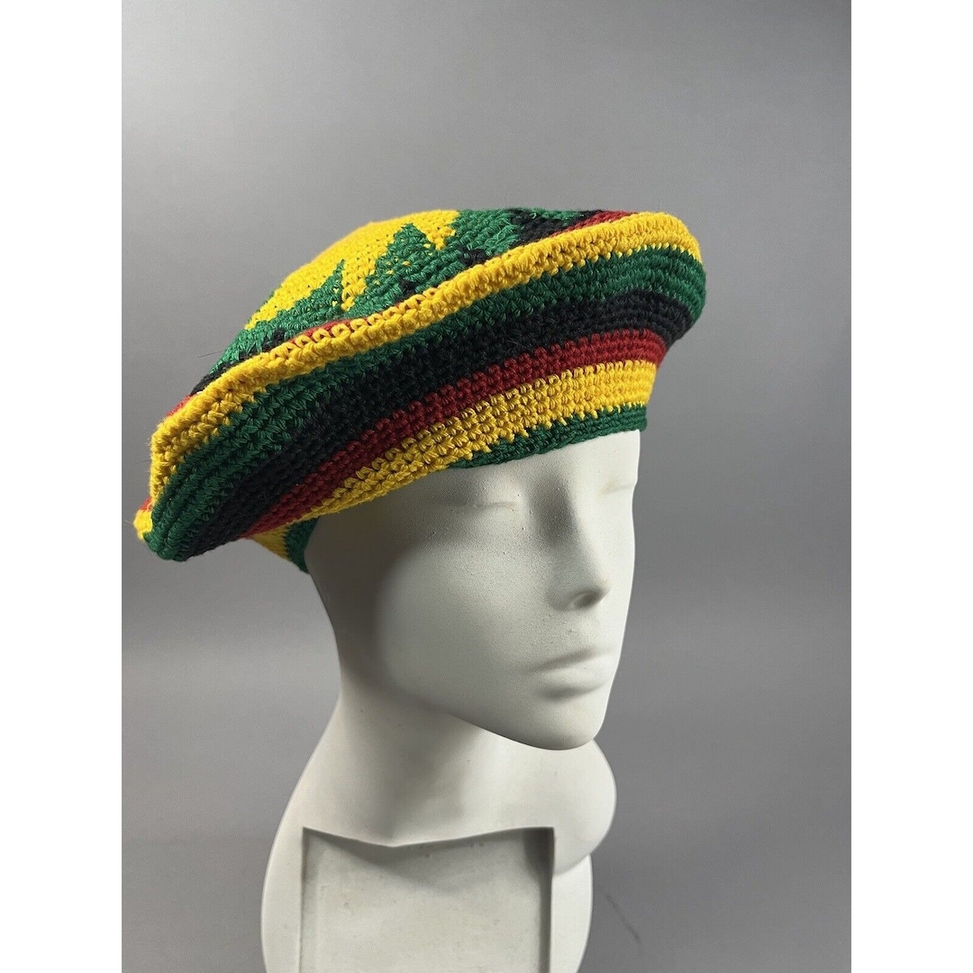 Vintage Rastafarian Hat Bob Marley Jamaica Reggae Knitted Crouched ...
