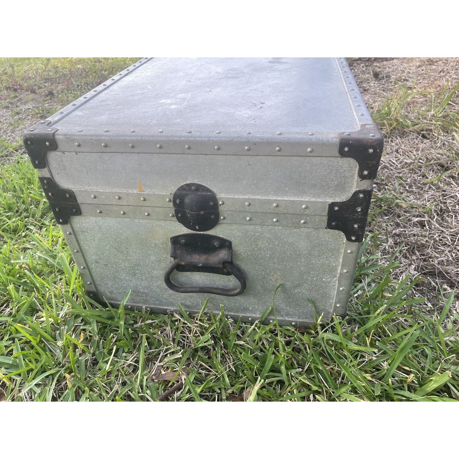 Vintage USA Army QMC Riveted Aluminum Aviator Trunk Navy Footlocker ...