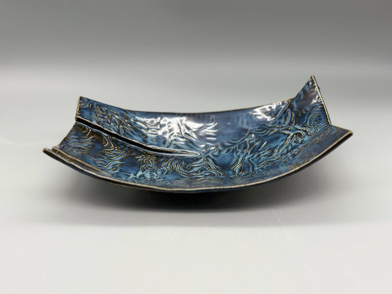 Origami in Clay: Folded Plate/platter, Handmade With Embossed Pattern ...