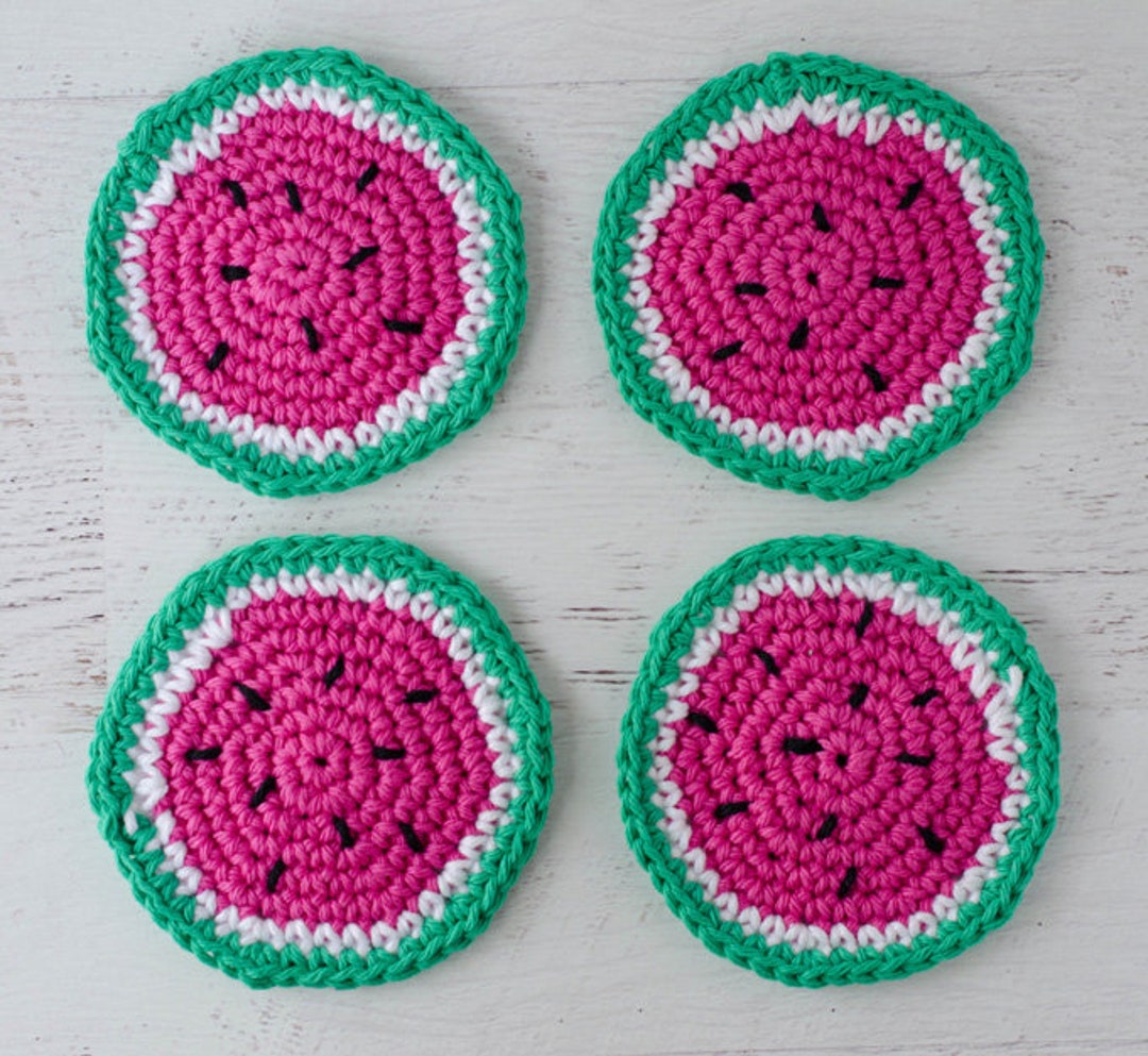 Crochet Watermelon Coasters Pattern, Crochet Coasters Pattern, Crochet ...