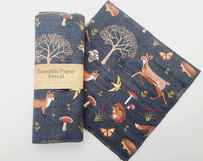 Reusable Paper Towels Set • Woodland Animals Print • Forest Pattern ...