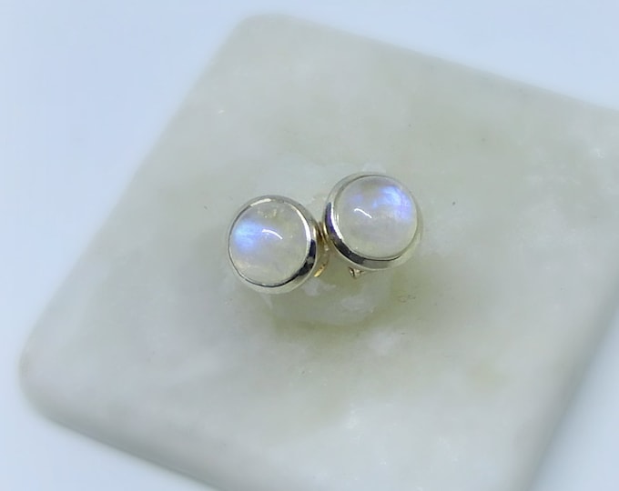 Rainbow Moonstone Earrings, Moonstone Stud Earrings, Sterling Silver ...