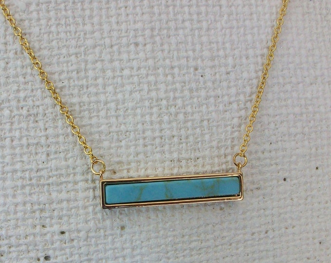 Turquoise Necklace, Gold Turquoise Necklace, Turquoise Bar Necklace ...
