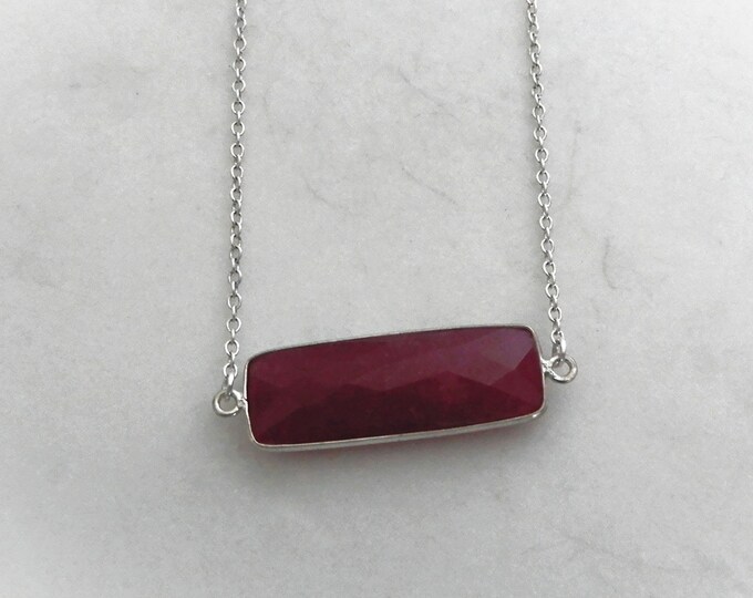 Ruby Necklace, Red Ruby Bar Pendant, Genuine Ruby Necklace, July ...