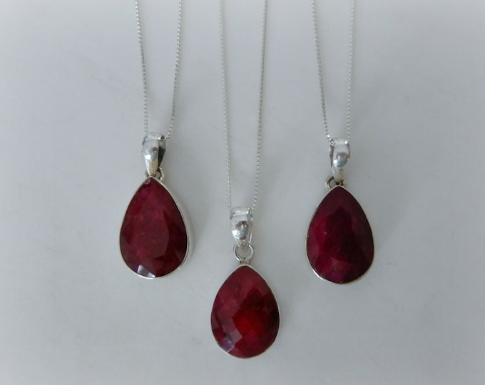 Ruby Necklace Ruby Pendant Silver Ruby Necklace Genuine - Etsy