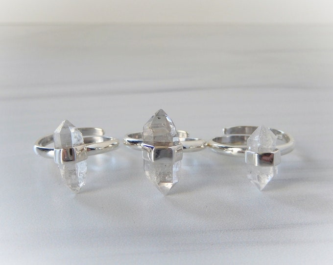 Gemstone Point Ring, Adjustable Quartz Crystal Ring, Sterling Silver ...