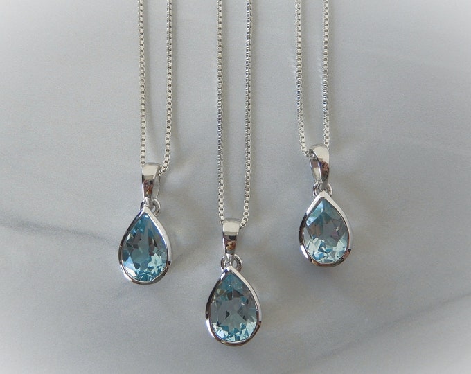 Blue Topaz Necklace, Blue Topaz Pendant, Sterling Blue Topaz, Genuine ...