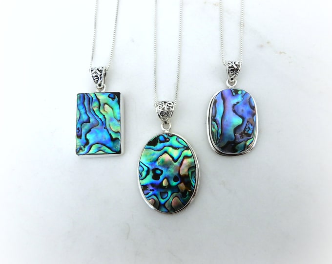 Paua Shell Necklace, Abalone Shell Pendant, Sterling Silver Paua Shell ...