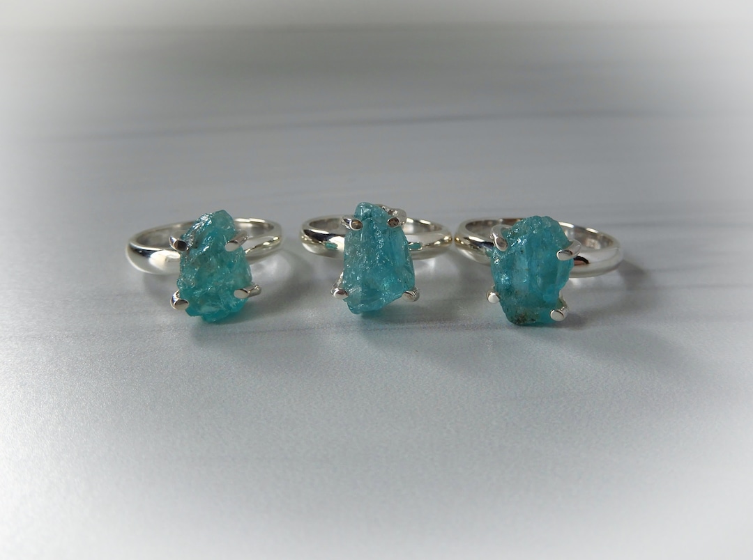 Apatite Rings, Sterling Silver Apatite Rings, Sterling Raw Apatite Ring ...
