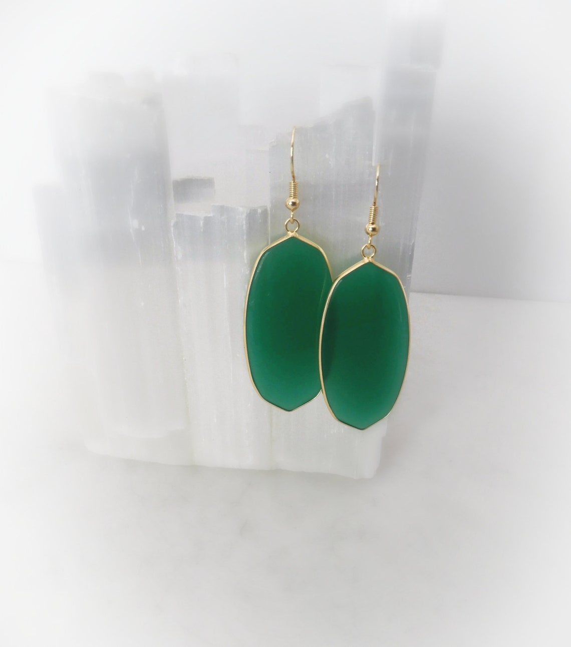 Green Onyx Earrings, Green Stone Earring, Dark Green Onyx Earrings ...