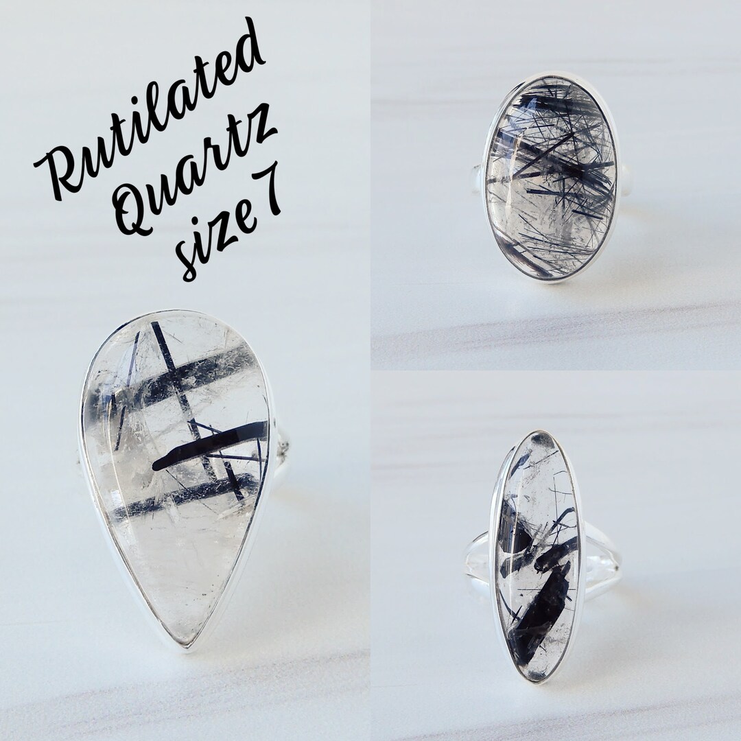 Rutilated Quartz Ring, Sterling Silver Quartz Ring, Black Rutile Quartz ...