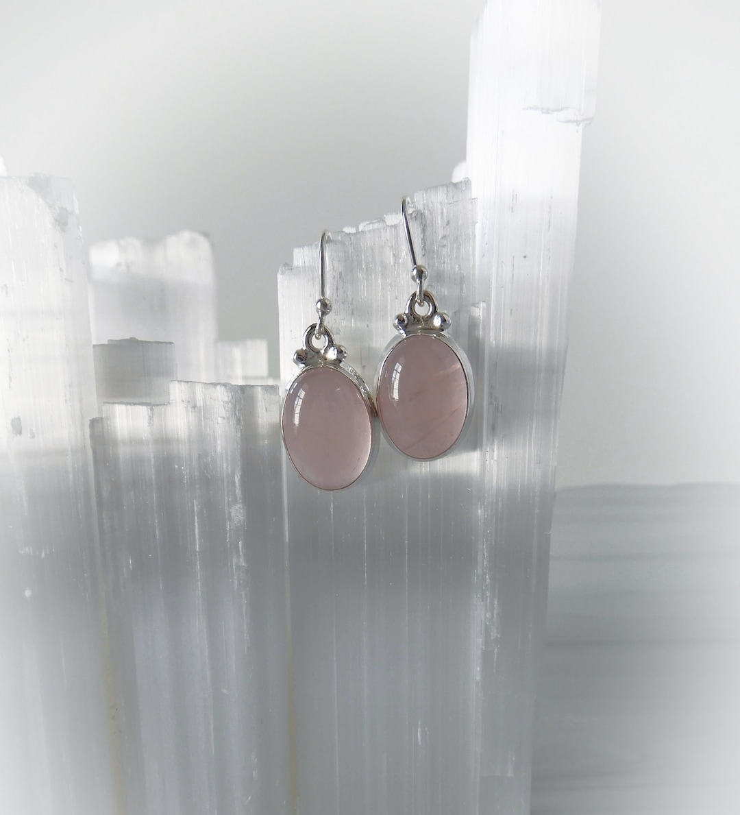 Rose Quartz Earrings Sterling Silver • Rose Quartz Earrings • Rose ...