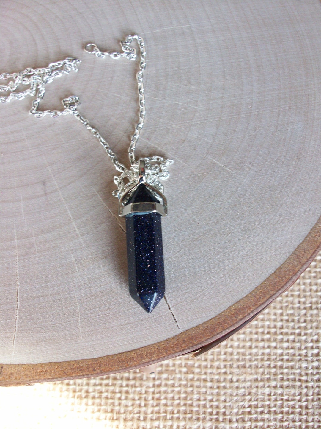Blue Sandstone Necklace, Blue Stone Pendant, Gemstone Point, Blue ...