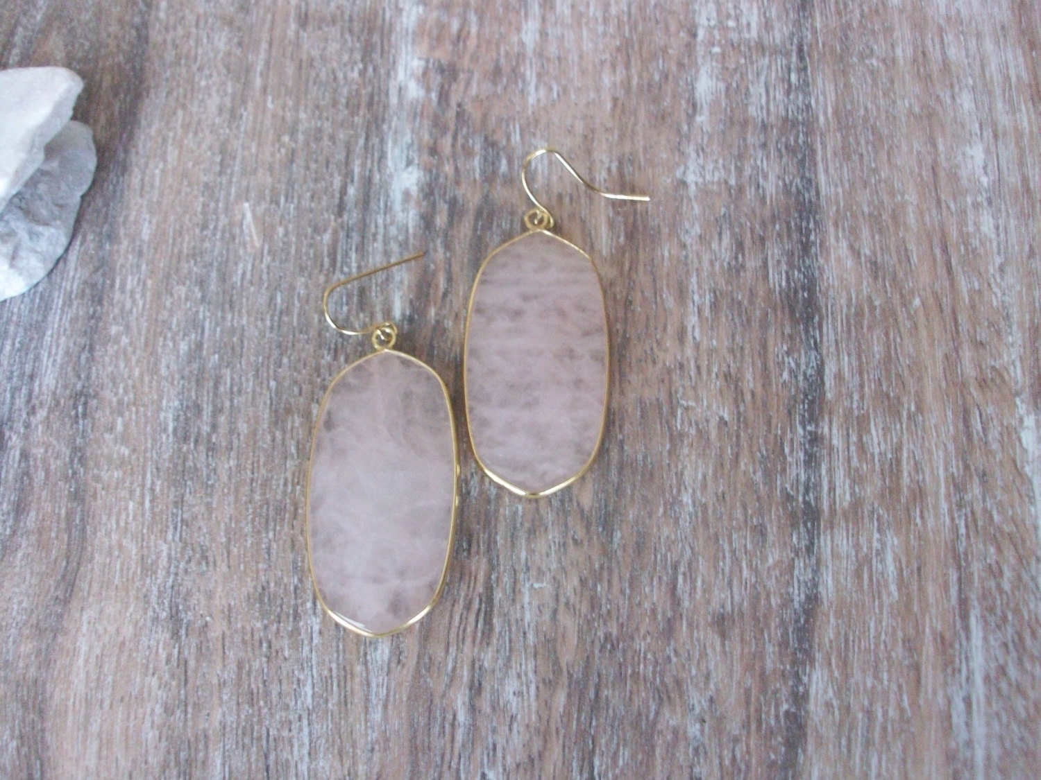 Rose Quartz Earrings Pink Stone Earring Large Rose Quartz - Etsy
