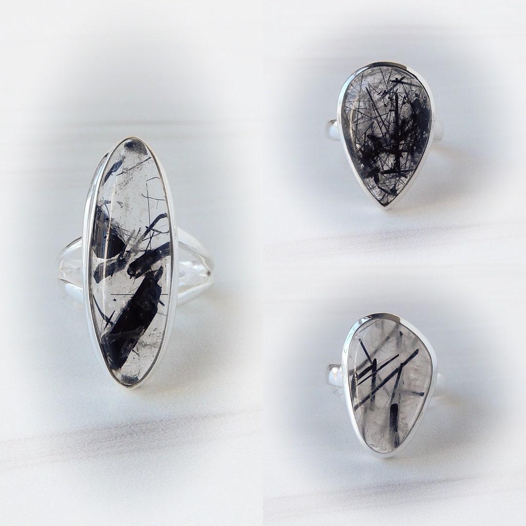 Rutilated Quartz Ring, Sterling Silver Quartz Ring, Black Rutile Quartz ...