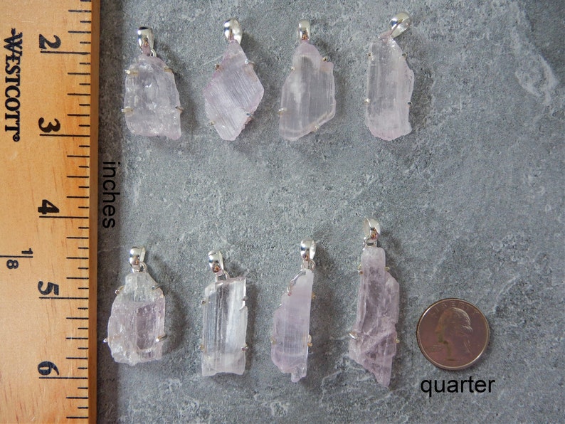 Kunzite Gemstone Necklace Sterling Silver • Raw Kunzite Pendant ...