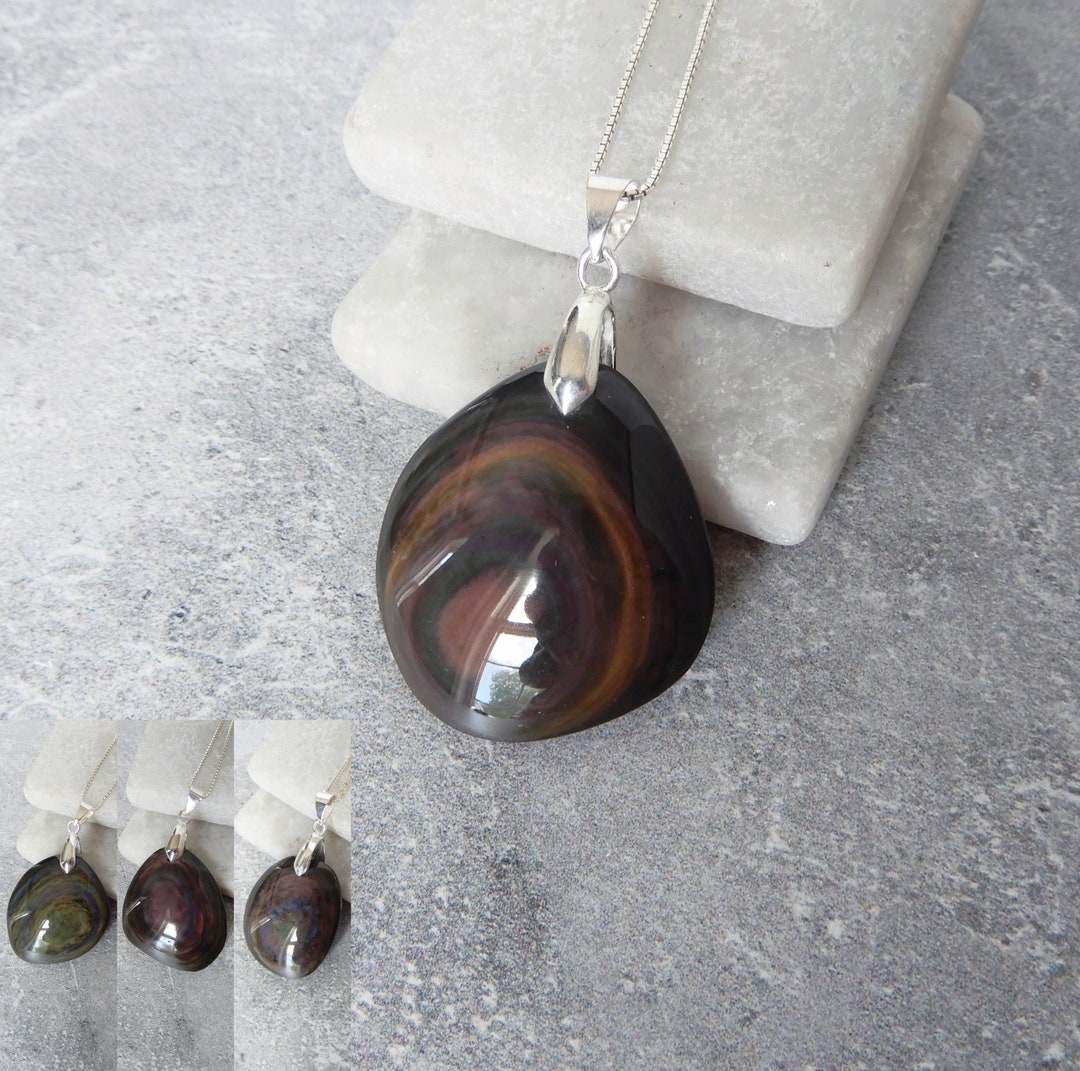 Rainbow Obsidian Necklace • Velvet Obsidian Pendant • Fire Obsidian ...