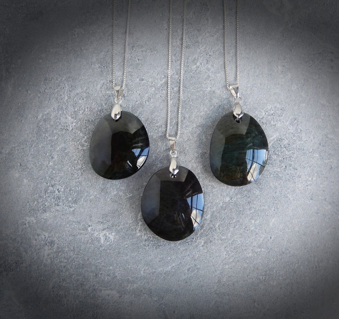 Rainbow Obsidian Necklace Sterling • Velvet Obsidian Pendant • Fire ...