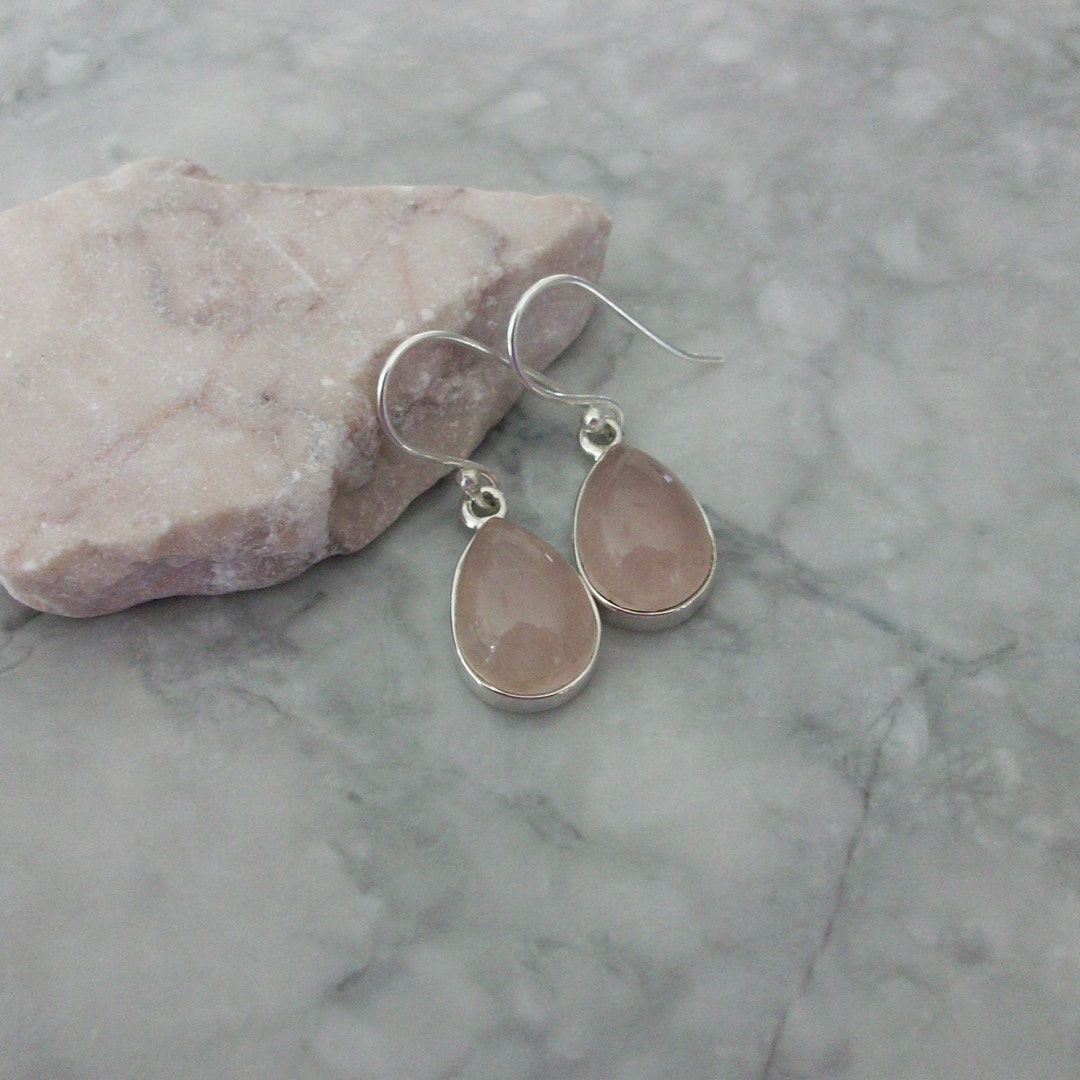 Rose Quartz Earrings Sterling Silver • Rose Quartz Earrings • Rose ...