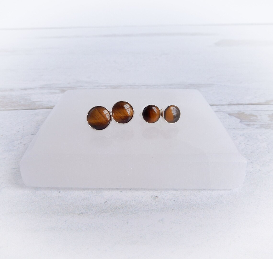 Tiger Eye Earrings Sterling Silver Gemstone Stud Earrings | Etsy