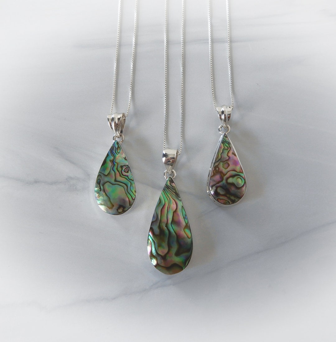 Paua Shell Necklace, Abalone Shell Pendant, Sterling Silver Paua Shell ...