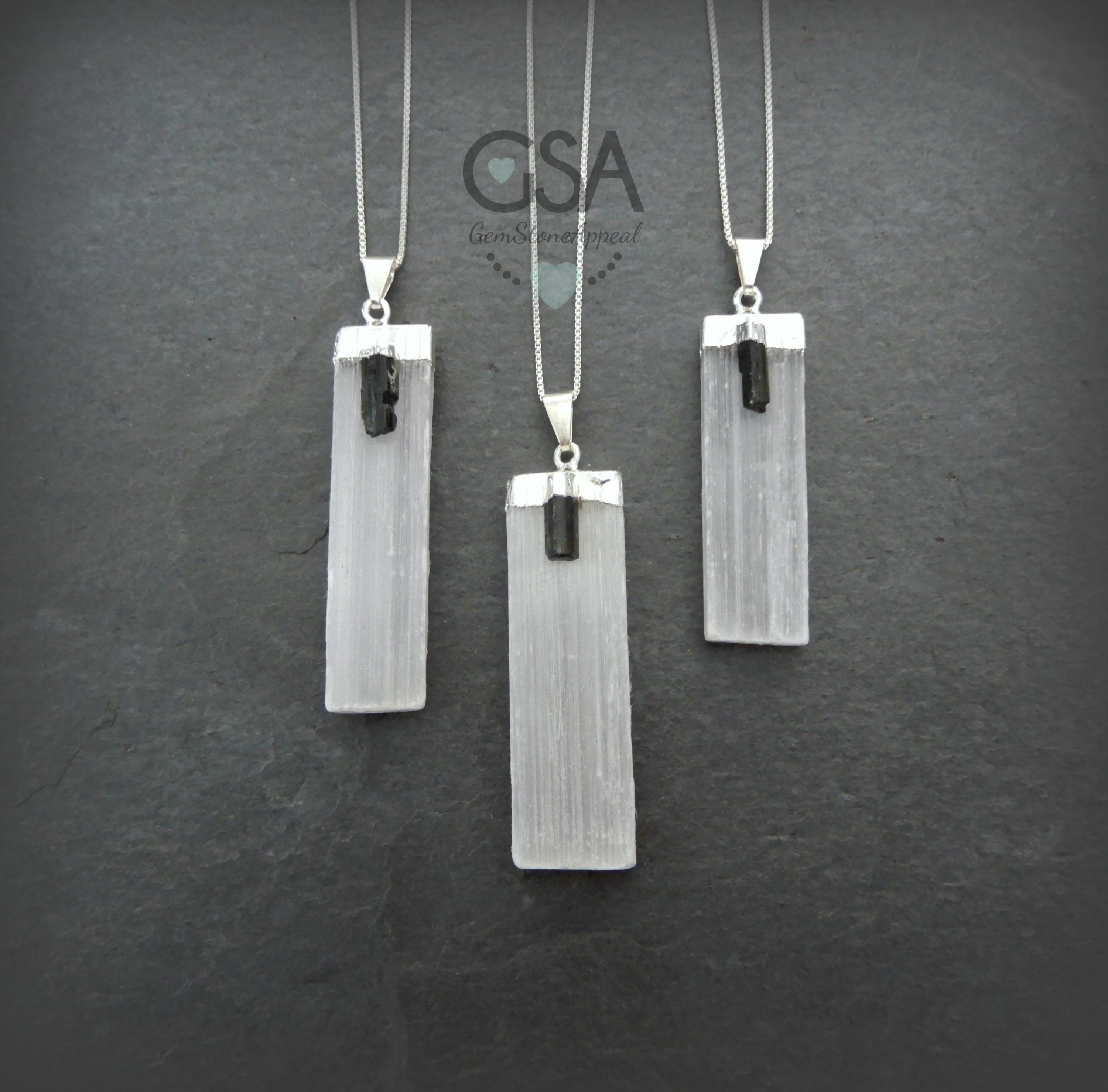 Selenite Necklace With Tourmaline Necklace Sterling Silver • Selenite ...