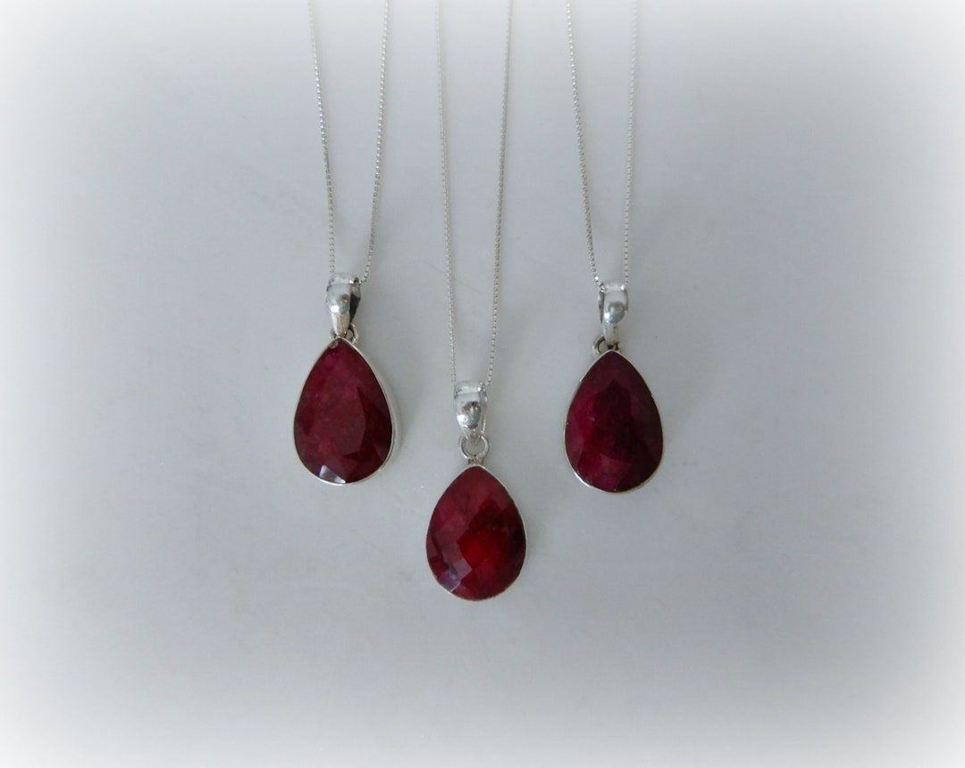 Ruby Necklace, Ruby Pendant, Silver Ruby Necklace, Genuine Ruby ...