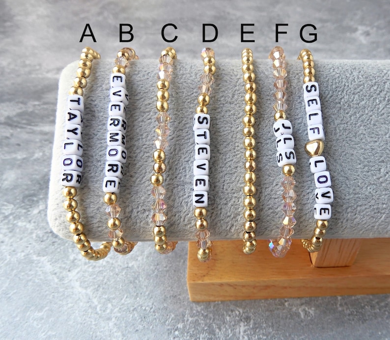 Crystal Custom Beaded Name Bracelet • Word Bracelet Stack • Friendship ...