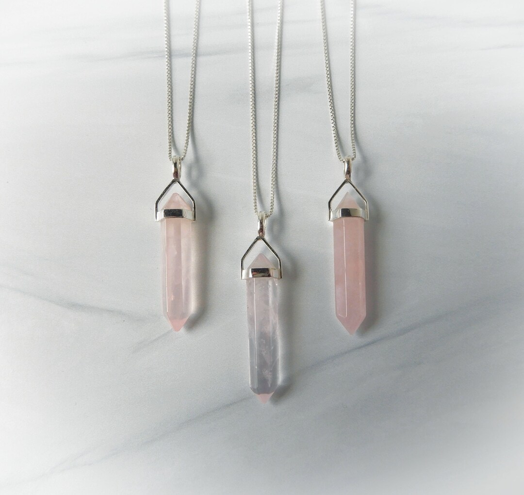 Rose Quartz Necklace, Raw Rose Quartz Necklace, Rose Quartz Sterling ...