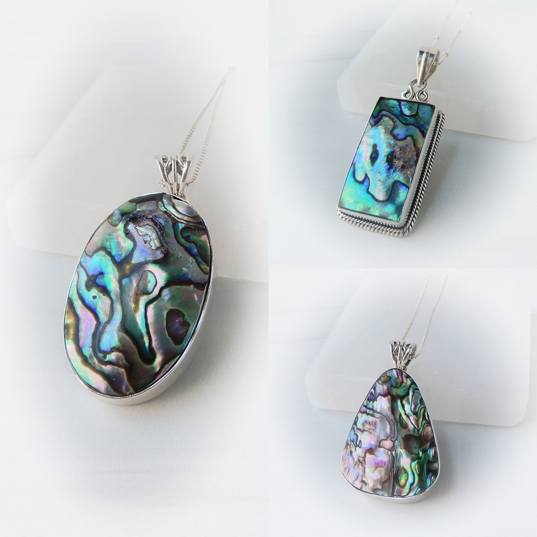 Paua Shell Necklace • Abalone Shell Pendant • Sterling Silver Paua ...