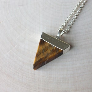 Tiger Eye Necklace • Triangle Tiger Eye Pendant • Gemstone Triangle ...