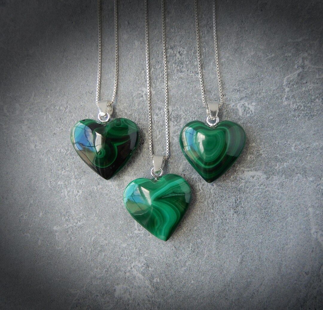 Malachite Necklace Sterling Silver • Malachite Heart • Genuine ...