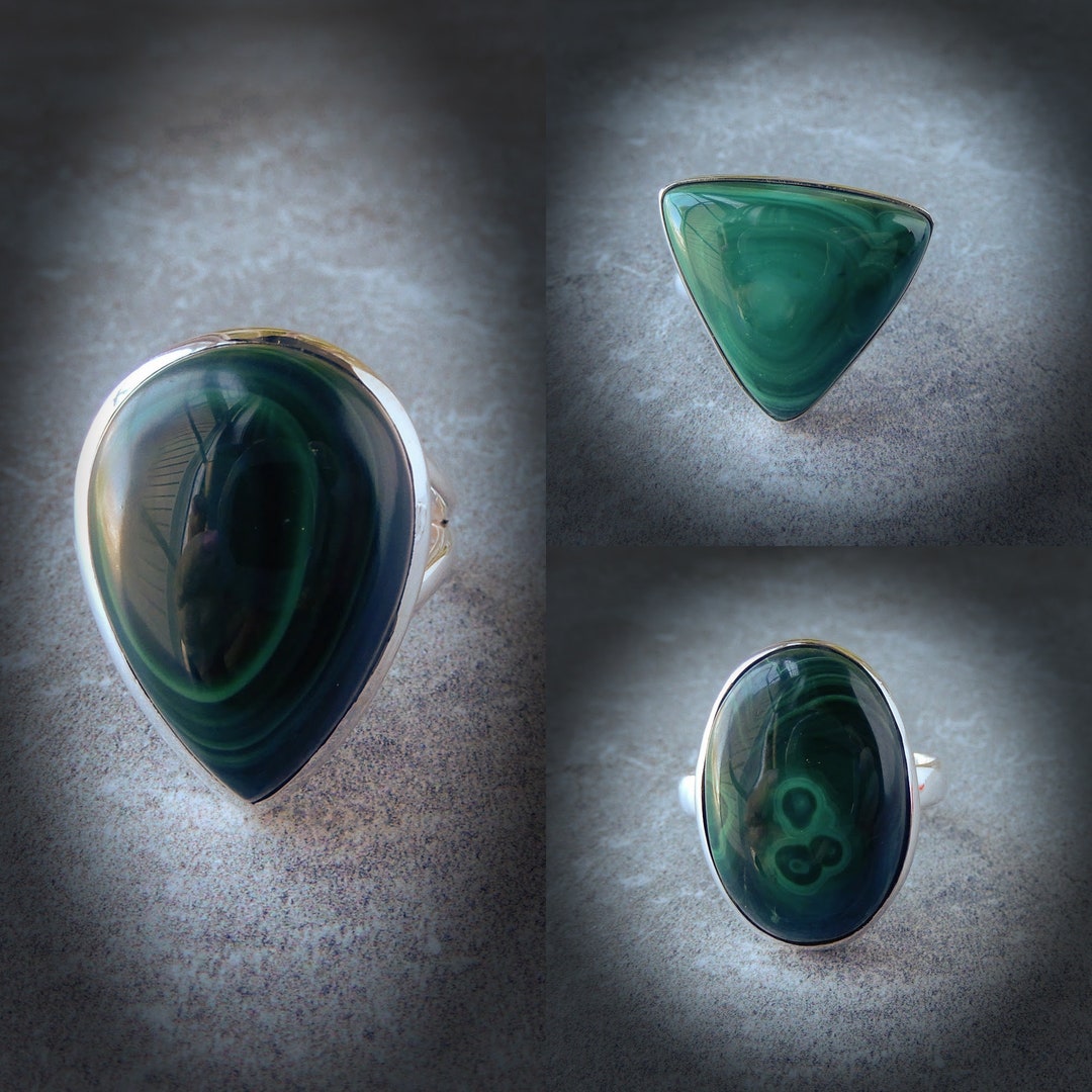 Malachite Ring, Sterling Silver Malachite Ring, Genuine Green Malachite ...