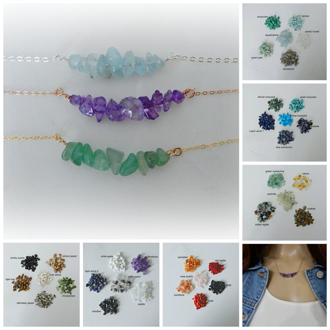 Gemstone Bar Necklace, Natural Raw Gemstone Necklace, Rough Stone ...