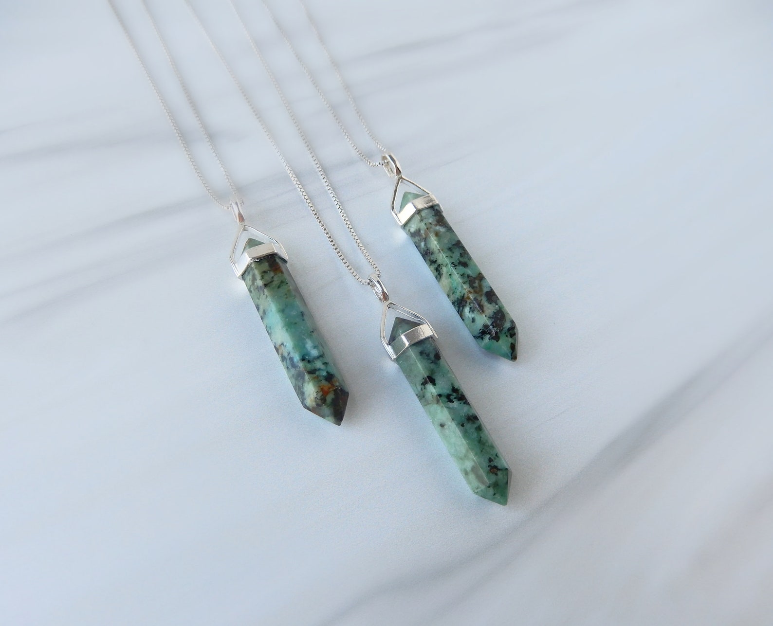Crystal Point Necklace Sterling Silver • African Turquoise Hexagon ...