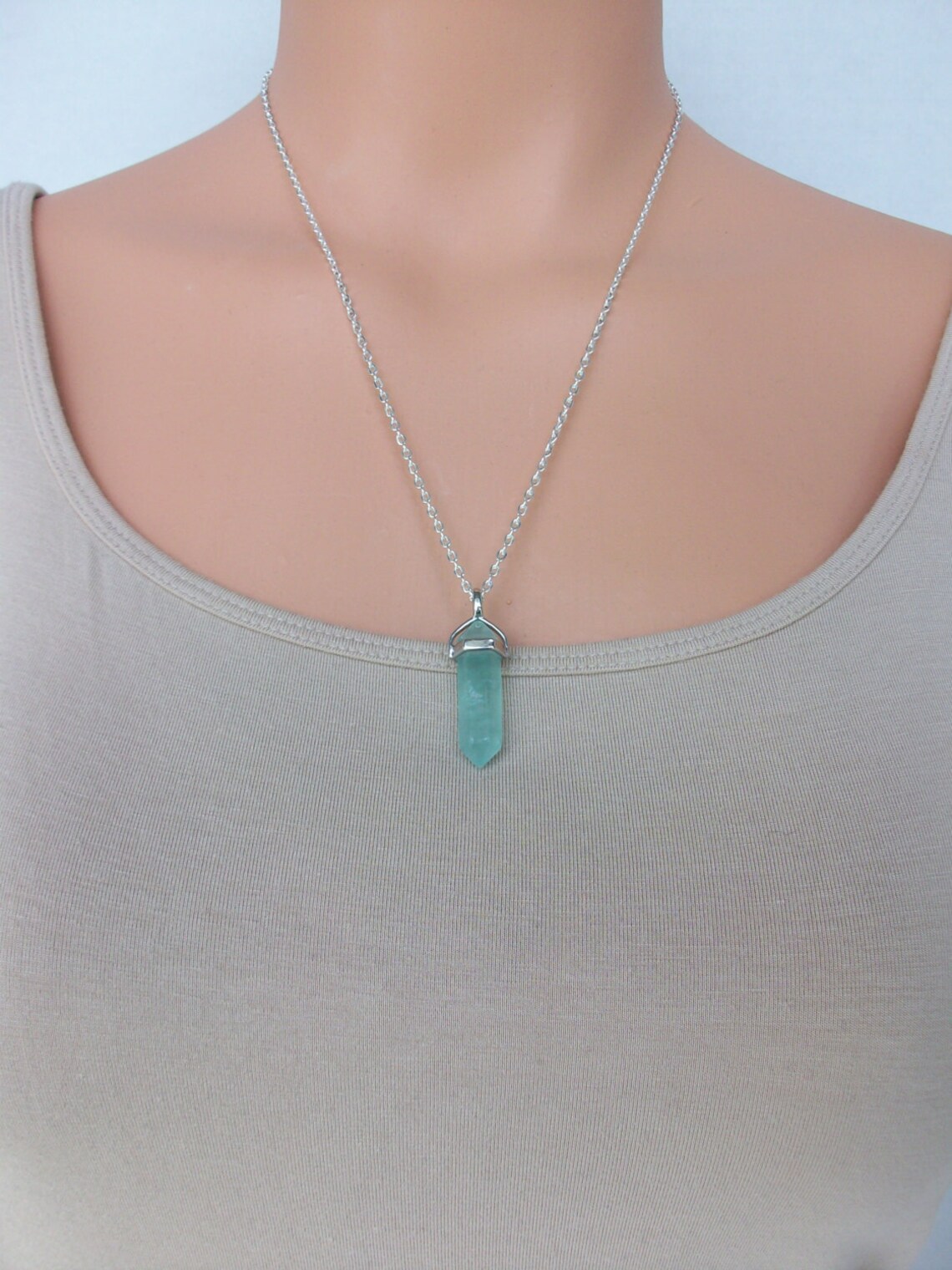 Fluorite Necklace Silver Green Fluorite Pendant Fluorite - Etsy