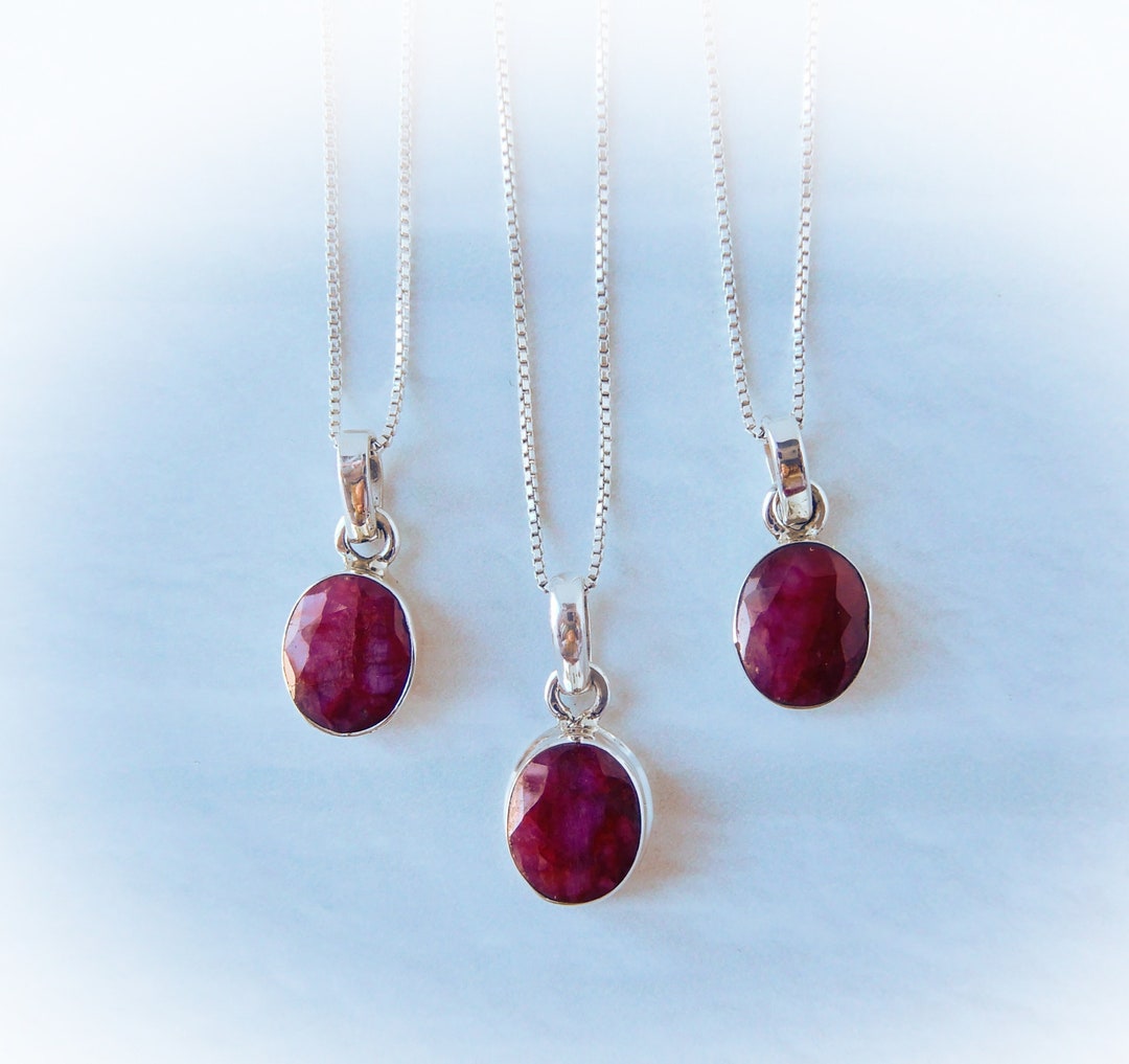 Ruby Necklace Sterling Silver • Ruby Pendant • Genuine Ruby Gemstone ...
