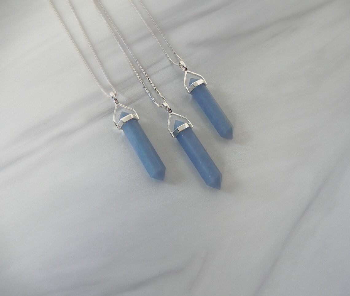 Angelite Necklace • Blue Angelite Point • Sterling Gemstone Point ...