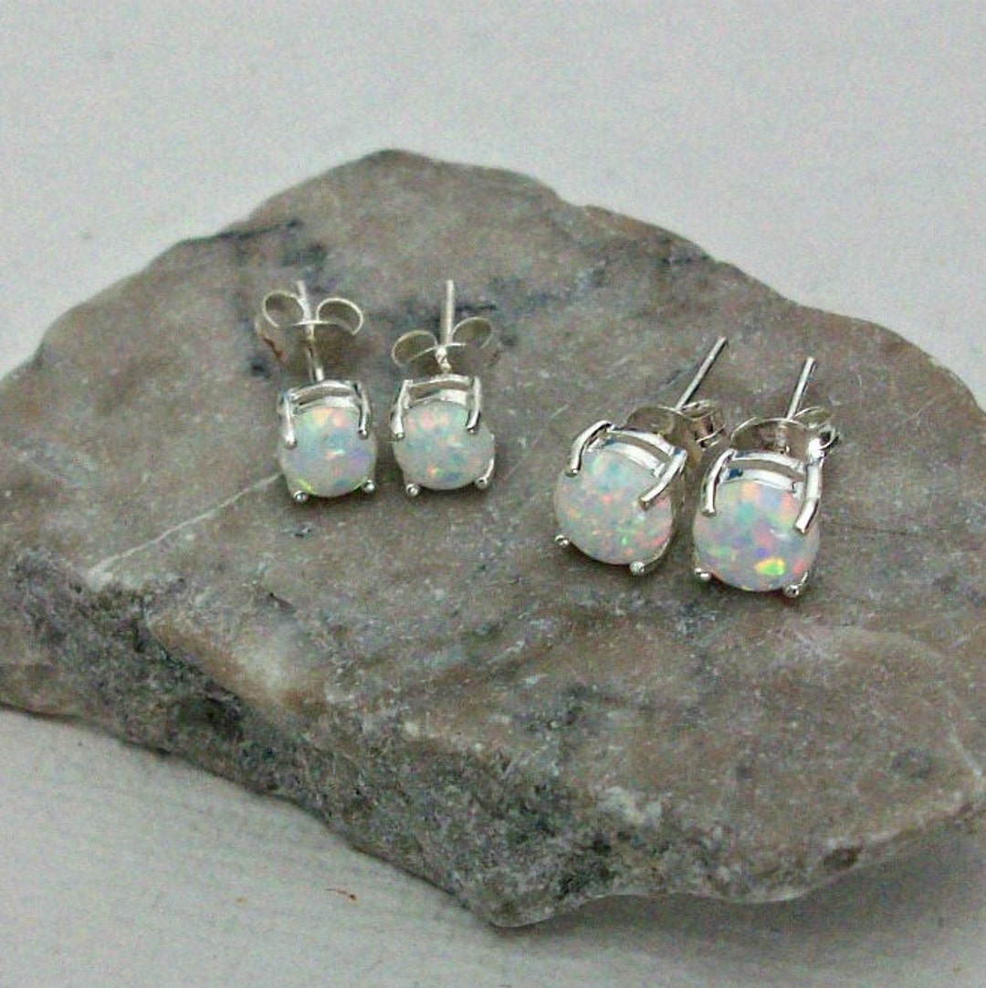 White Opal Earrings, Sterling Silver Opal Earrings, Opal Earring Studs ...