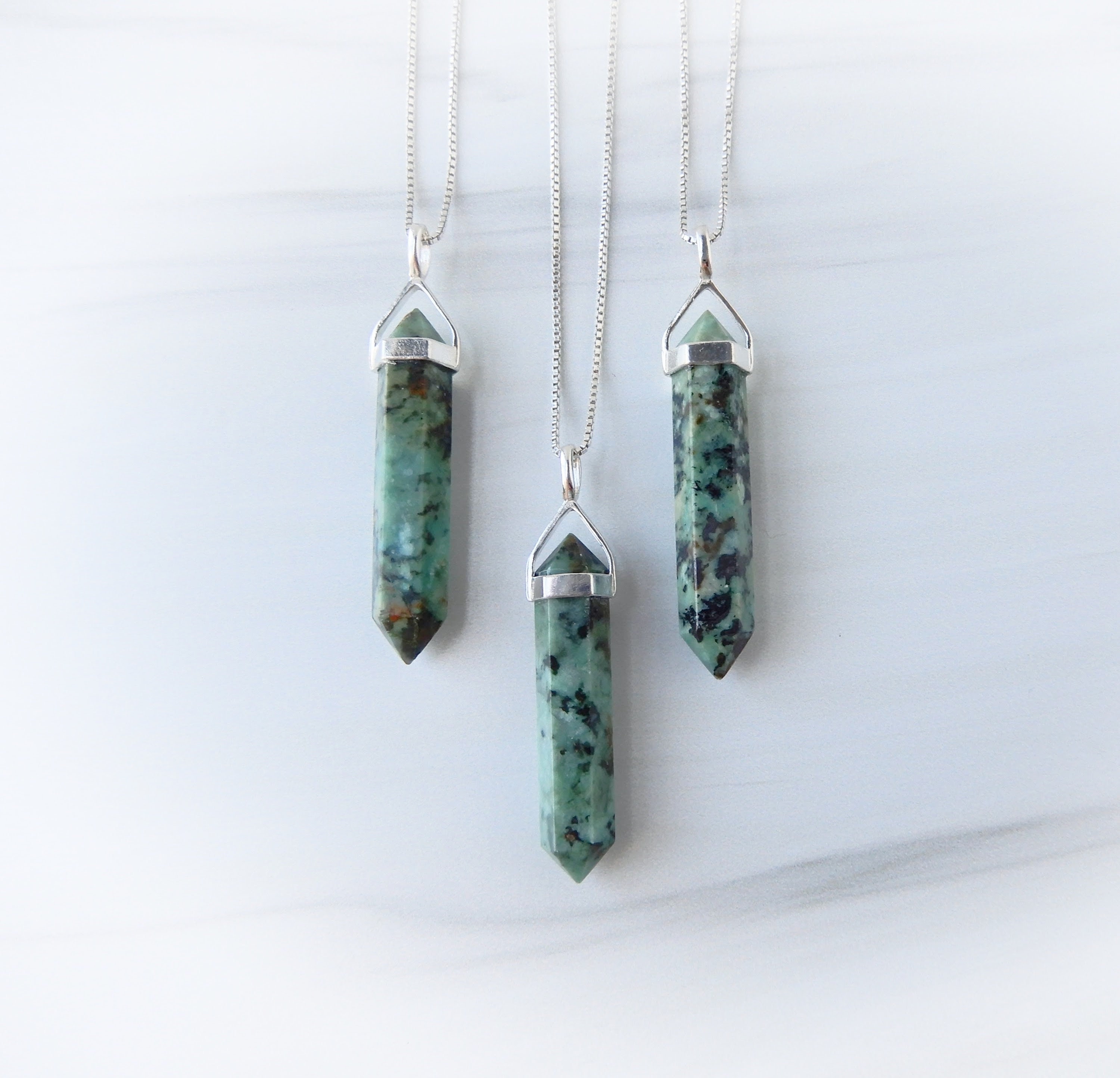 Crystal Point Necklace Sterling Silver • African Turquoise Hexagon ...