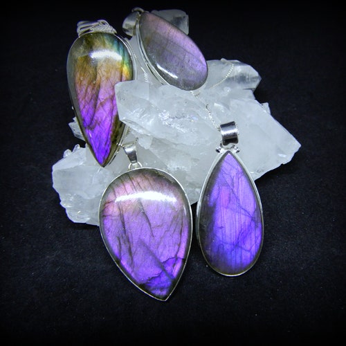 Large Labradorite Necklace Sterling Labradorite Pendant - Etsy